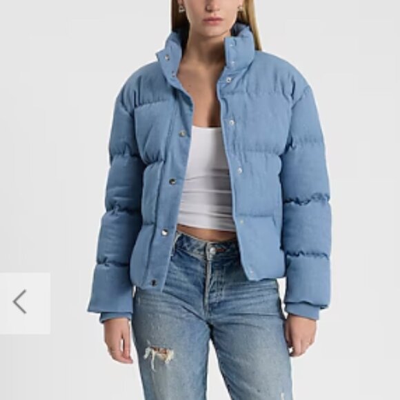 Express | Jackets & Coats | New Express Denim Puffer Jacket M Nwt Blue ...